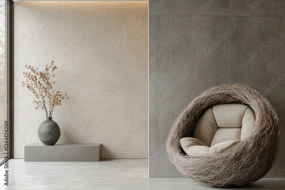 Cozy interior, nest chair by a spacious wall in trendy 2025 color ...