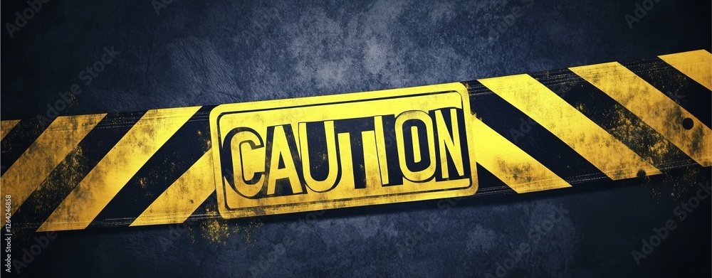 Caution Sign: Grungy yellow and black caution tape stretches across the ...