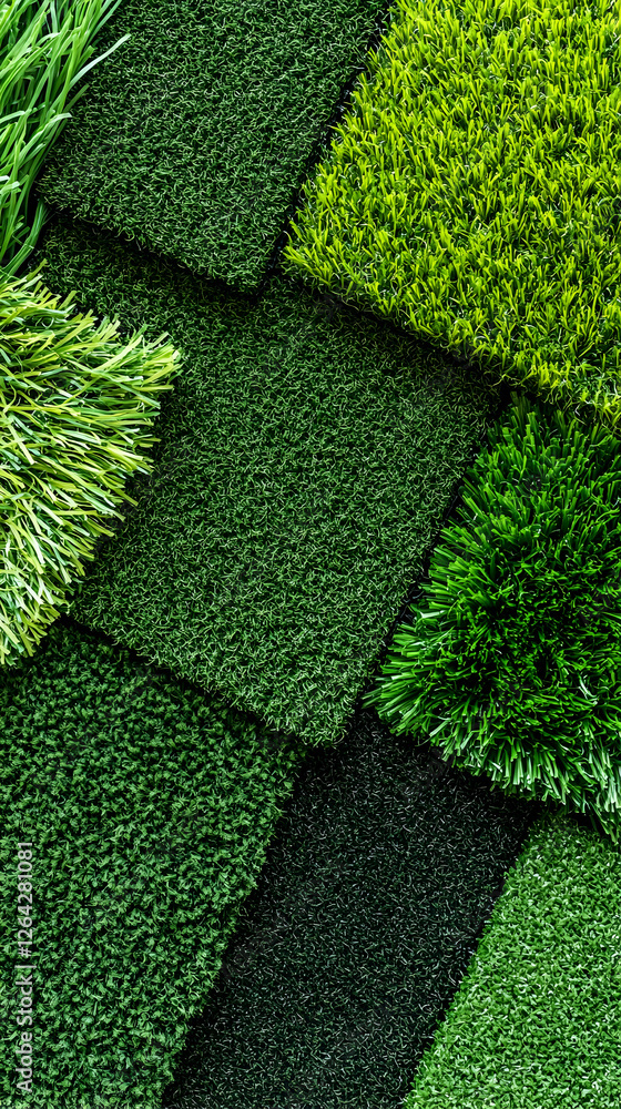 Artificial grass types, samples showing variations in textures, shades ...