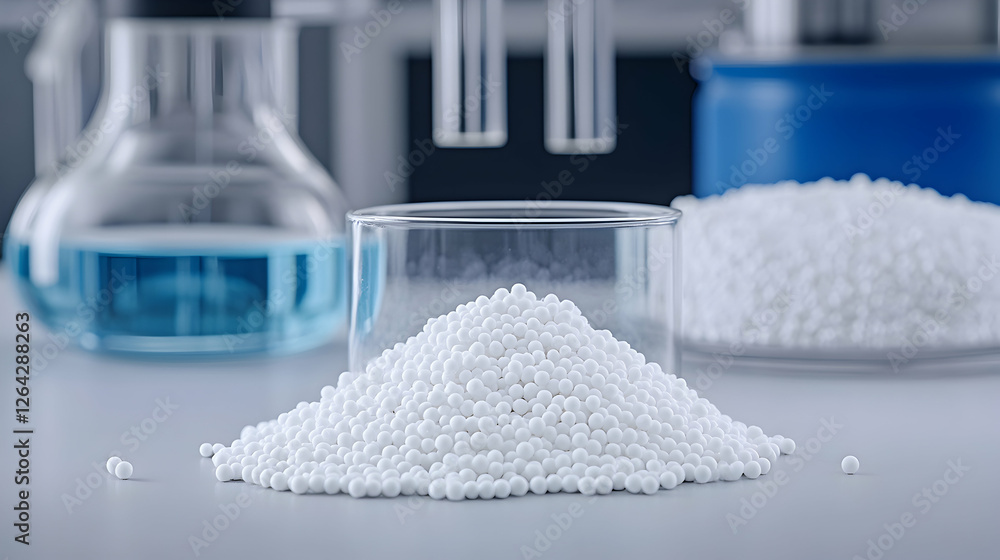 Chemical Lab White granules analysis. Experiment with test tubes in ...