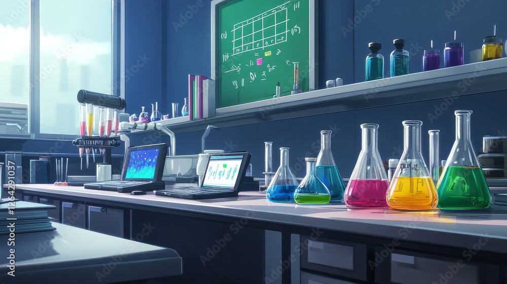 Chemistry classroom interior with equipment. Vector cartoon ...