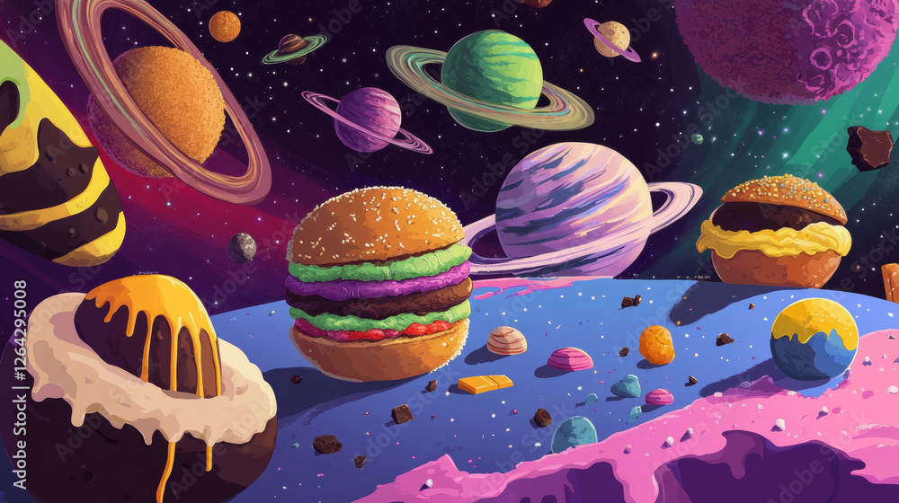 Only today cartoon web pages with food planets bread, pizza, chocolate ...