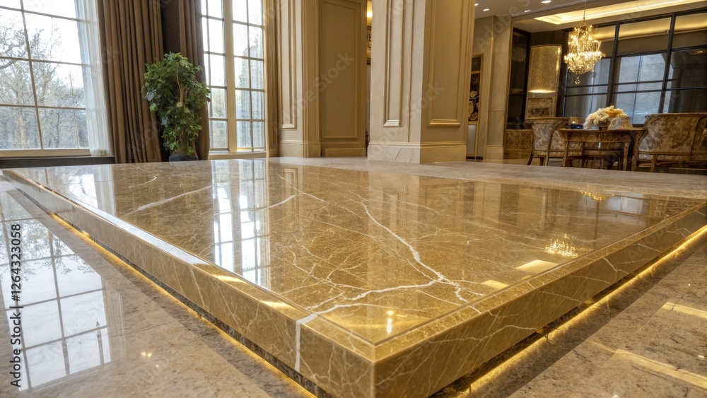 Polished Marble Platform Interior Design, Luxury Home, Golden Veins ...