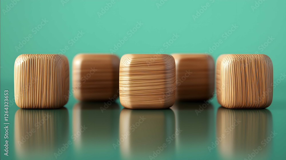The image should show five wooden cubes in a row each with a natural ...