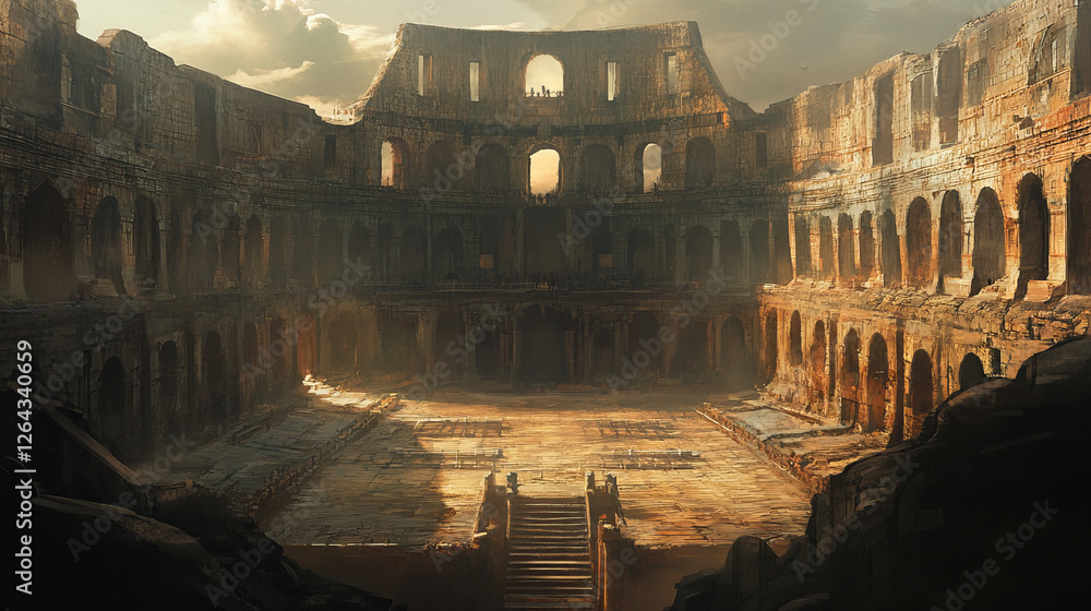 Ancient roman arena for gladiators fight. Vector cartoon illustration ...