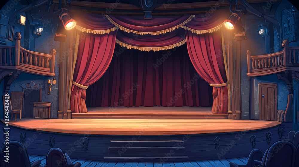 Parallax background for game, 2d cartoon theater stage with red ...
