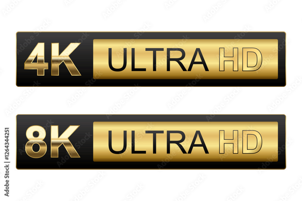 4K 8K Ultra HD sticker label ,High definition label. Gold UHD symbol ...