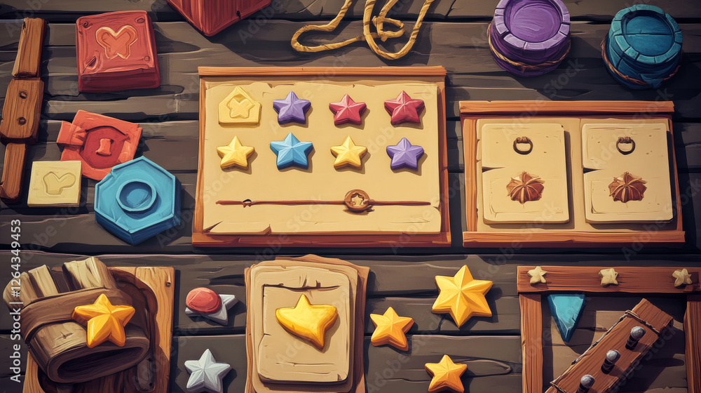 Game ui interface boards with level score, win or lose bar, golden ...