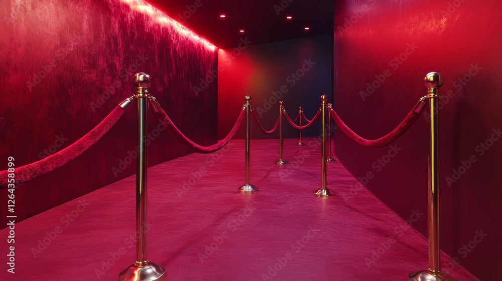 Red rope barrier with gold and silver stanchions. Velvet fence for ...
