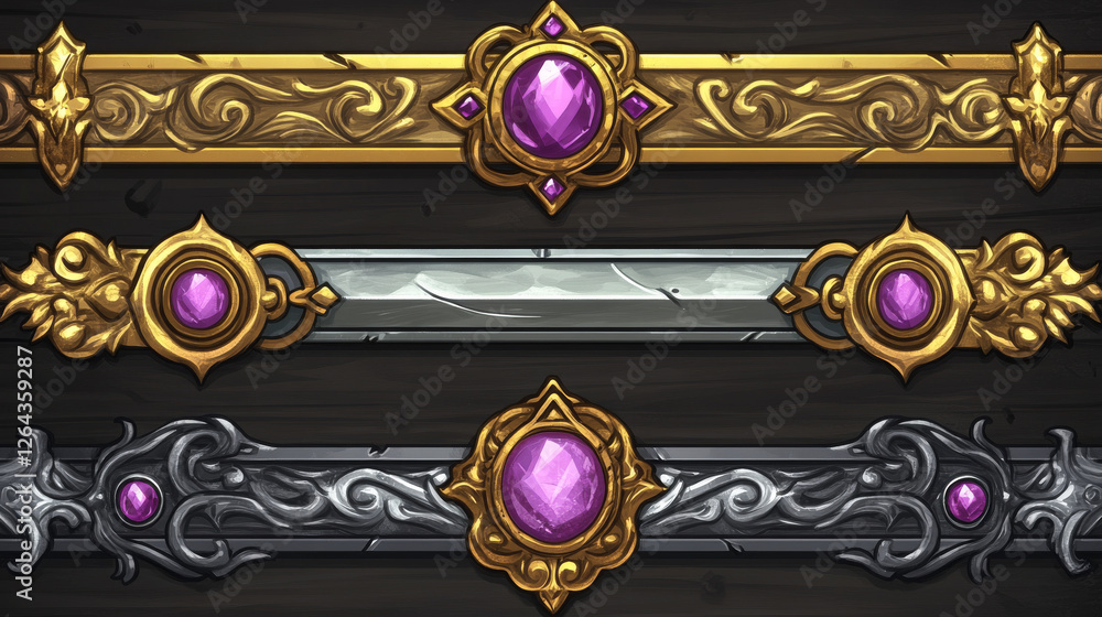Fantasy gold and silver frames in medieval style for rpg game ui design ...