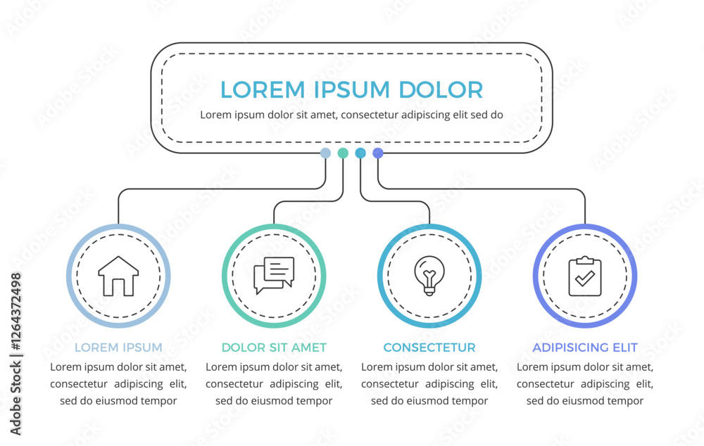 Minimalistic flow chart infographic template with 4 elements, vector ...