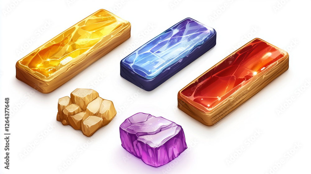 Rectangle buttons with golden, wooden and water textures for ui game ...