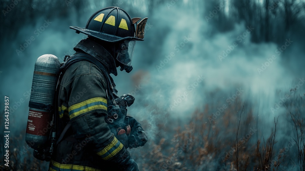 Firefighter battling wildfire forest action image smoky environment ...