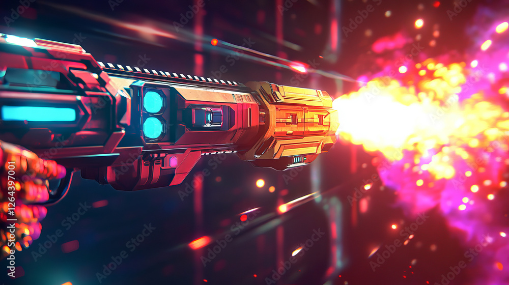 Stock-Illustration „Space guns vfx effect, explosion, laser blasters ...