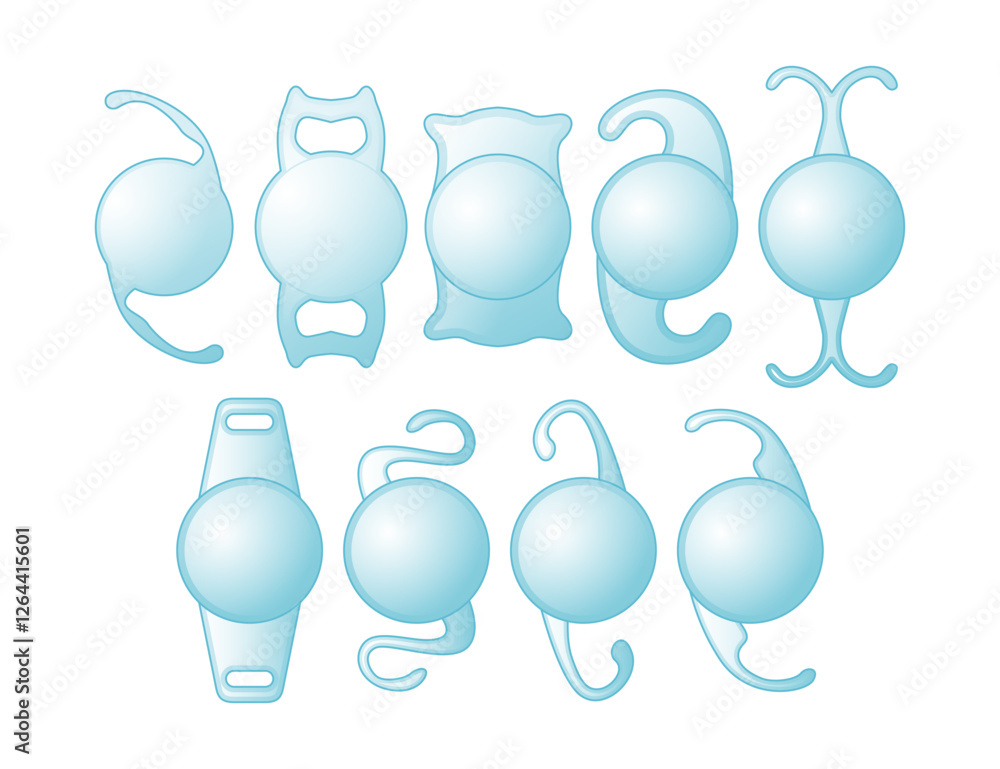 Different types of intraocular lens (IOL) set collection, artificial ...