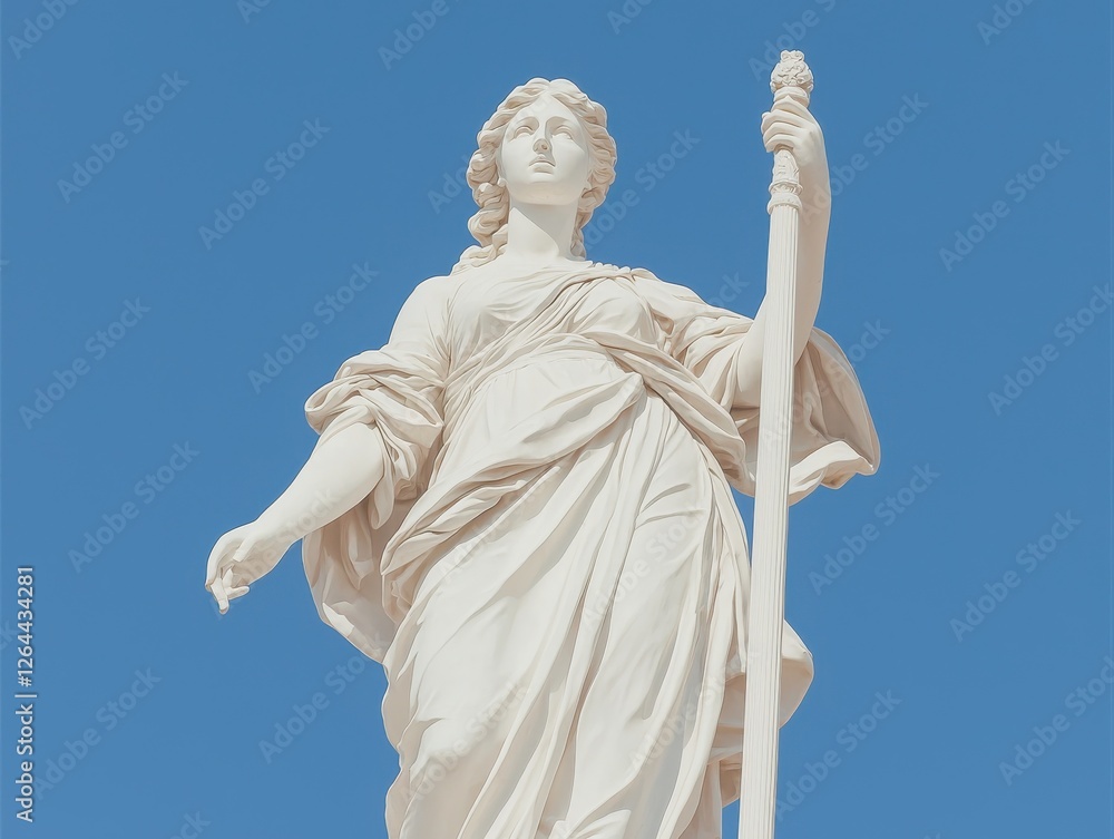 Statue of justice standing tall city square monument clear sky low ...