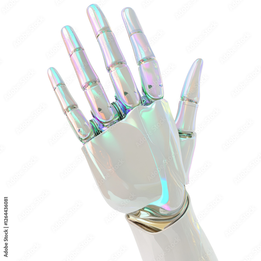 3D render of a white robot hand with a blue light on the finger ...