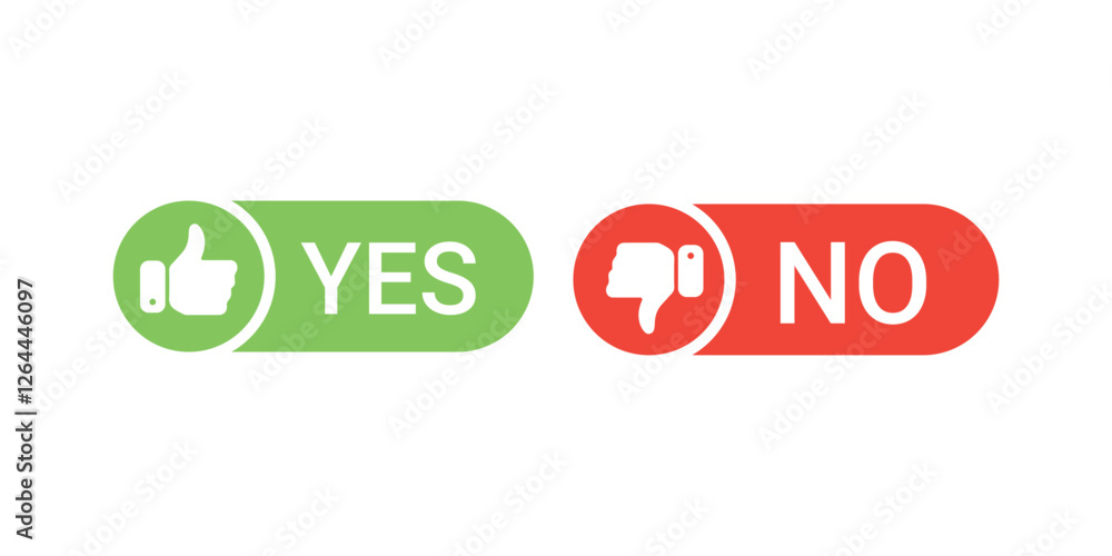 Green check mark and red cross mark icon. Realistic right and wrong button. Confirm and cancel ...