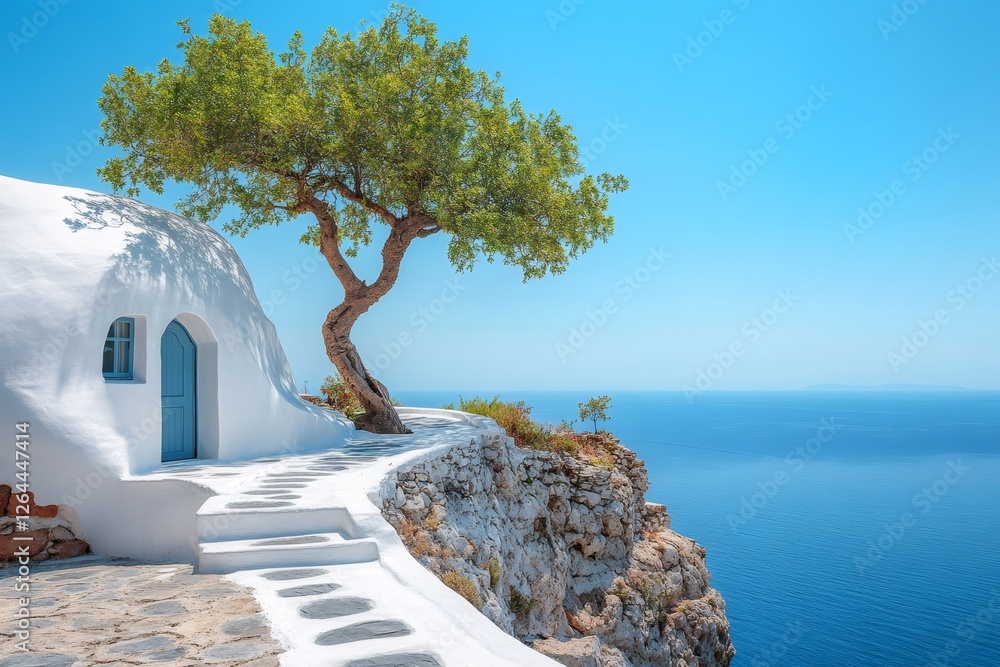 Traditional greek architecture blending with the stunning seascape on a ...