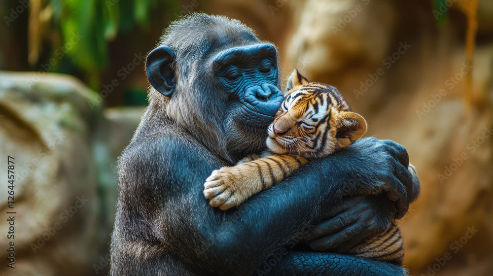 Cartoon wild animals tiger, monkey, zebra and lion with elephant and ...