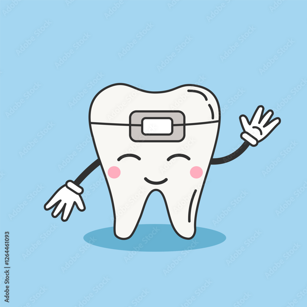 Cute tooth brace character. Mouth cleaning and teeth care concept ...