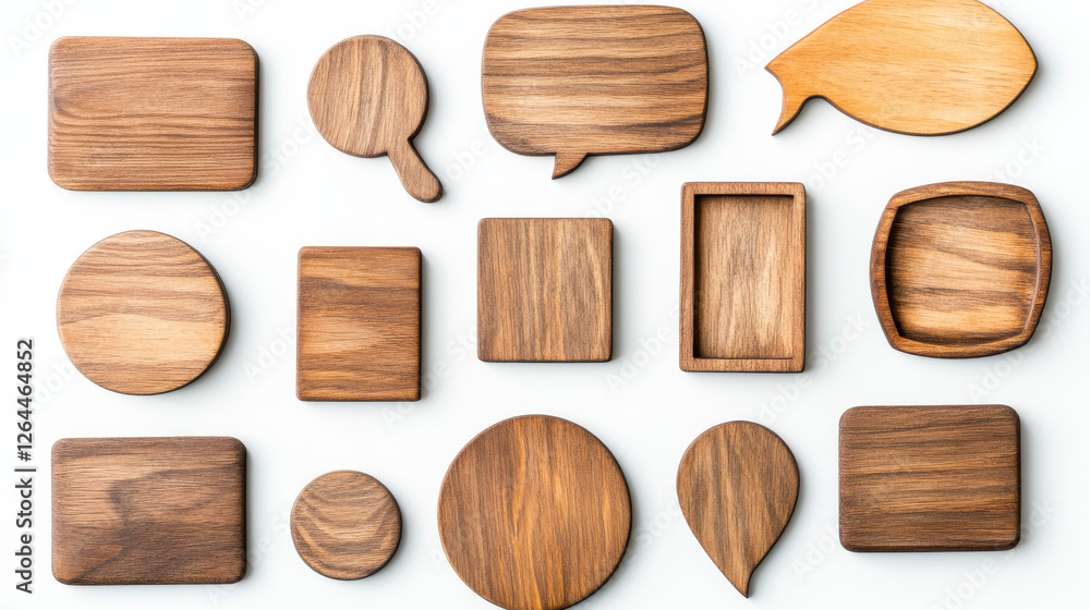 Cartoon set of wooden speech bubbles isolated on background. Vector ...