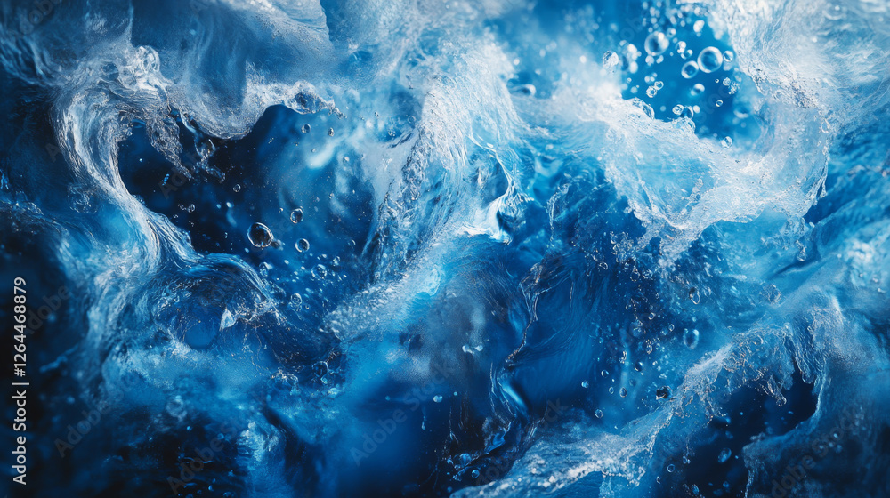 Liquid water splashes, falling aqua drops, sea or ocean waves and swirl ...