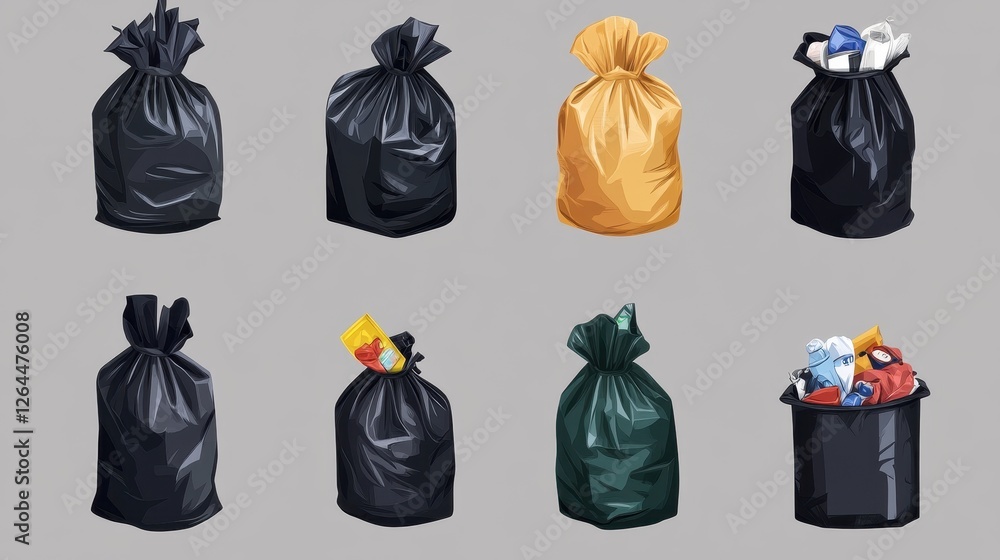 Ilustración de Stock Various types of garbage bags shown. Illustrates ...