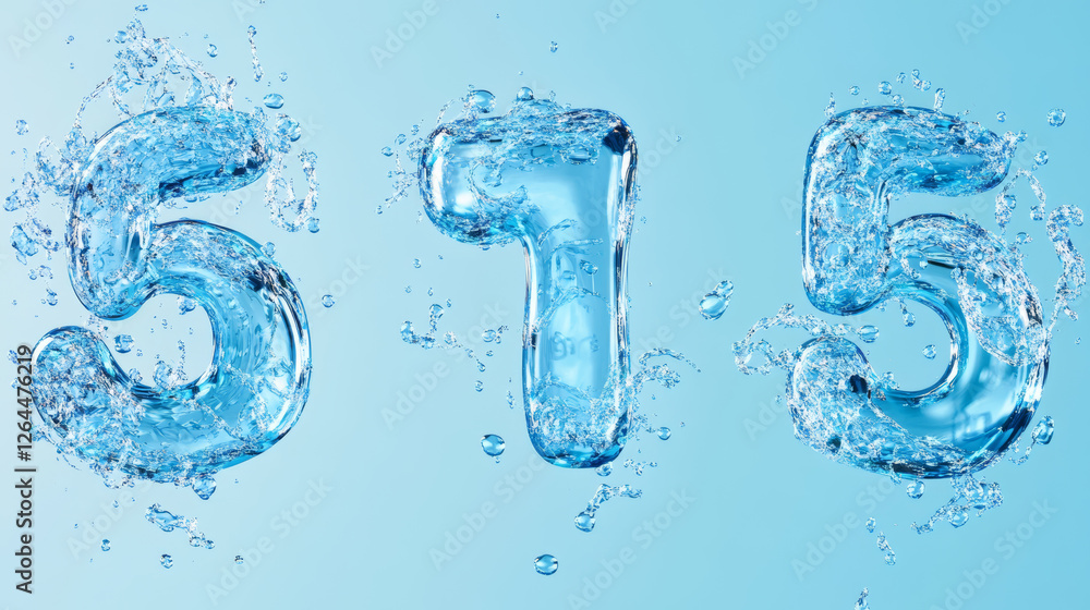 Water font, blue bubbles in numbers shape. Aqua or liquid gel numeral ...