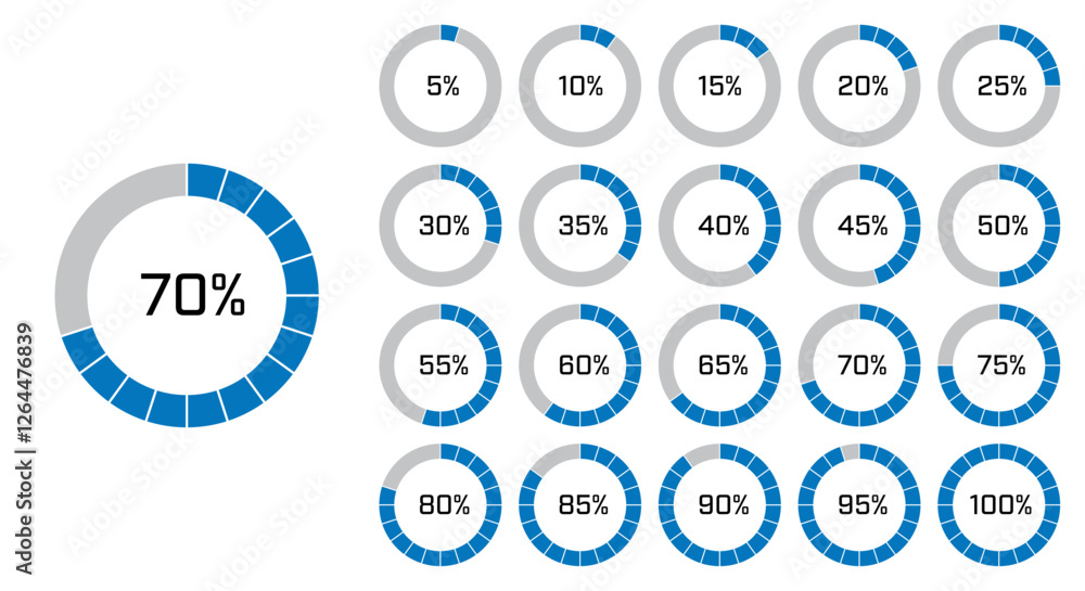Segmented Circular Progress Chart Set with Percentage Levels Stock ...