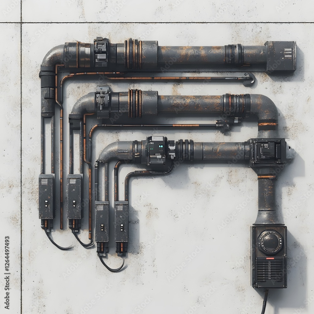 Cyberpunk Inspired Orthographic View of Intricate Electrical Pipe ...