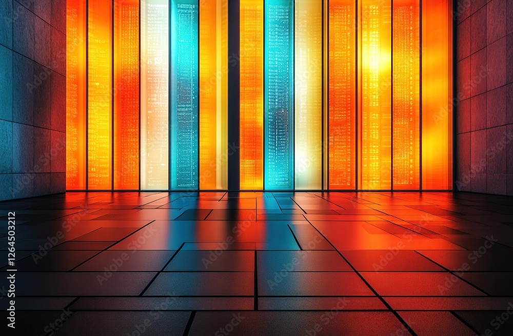 Illuminated Glass Panels Reflect on Modern Floor Tiles, Creating Vivid ...