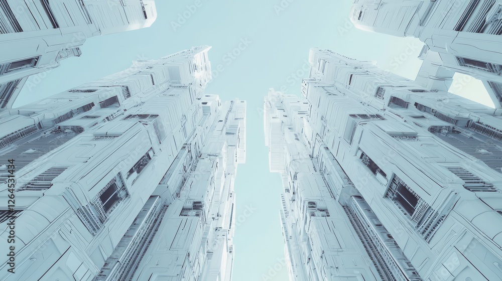 Futuristic Tower Block Complex: Opalescent Interconnected T-Shapes in ...