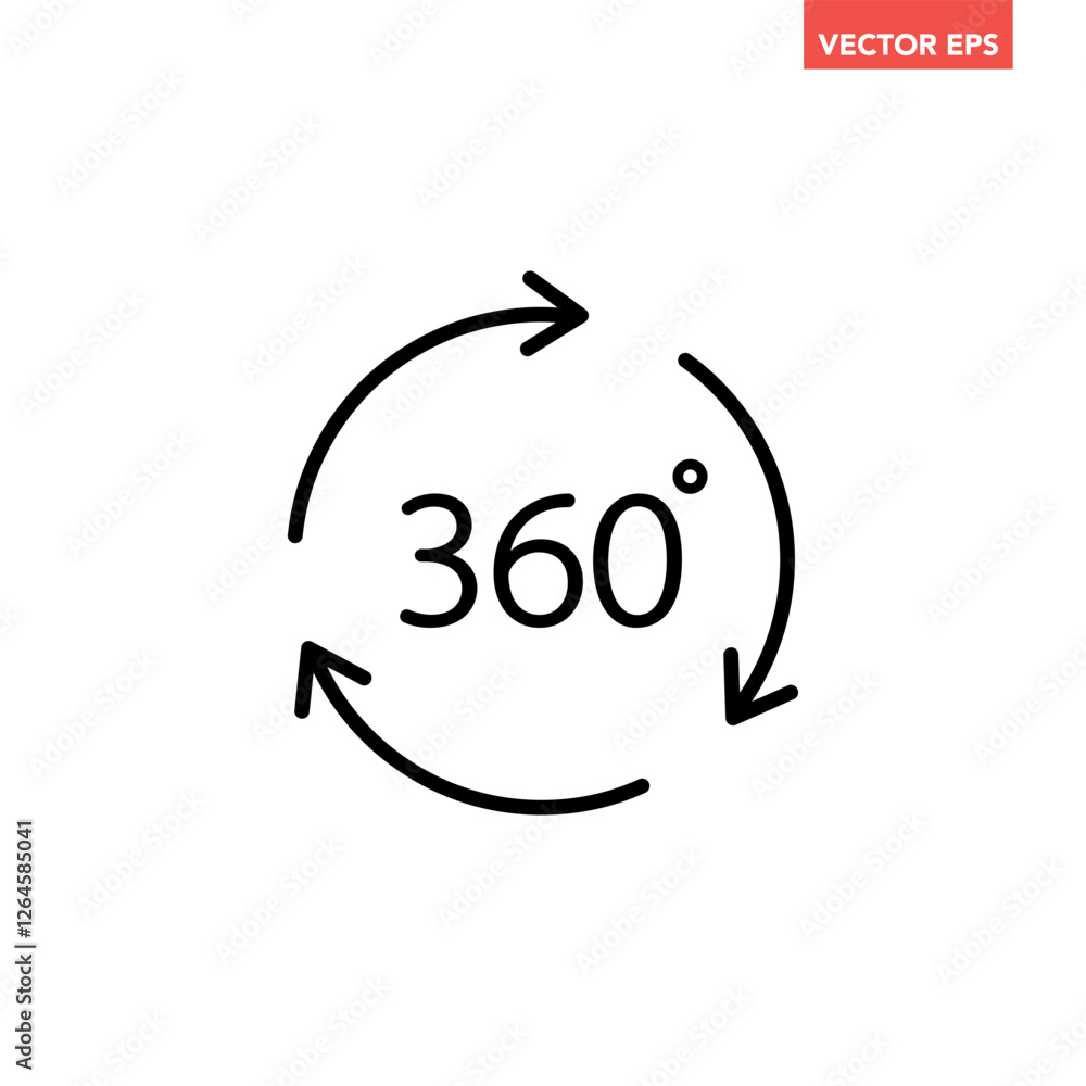 Black single round 360 degrees icon, simple arrow rotation shape flat ...