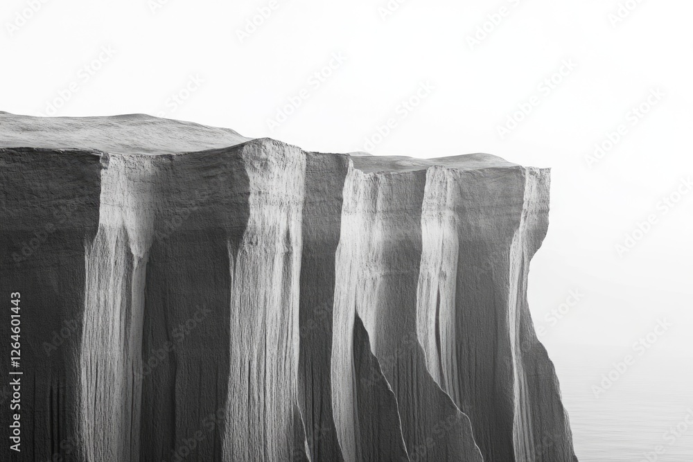 Dramatic black and white image of coastal cliffs with vertical ...