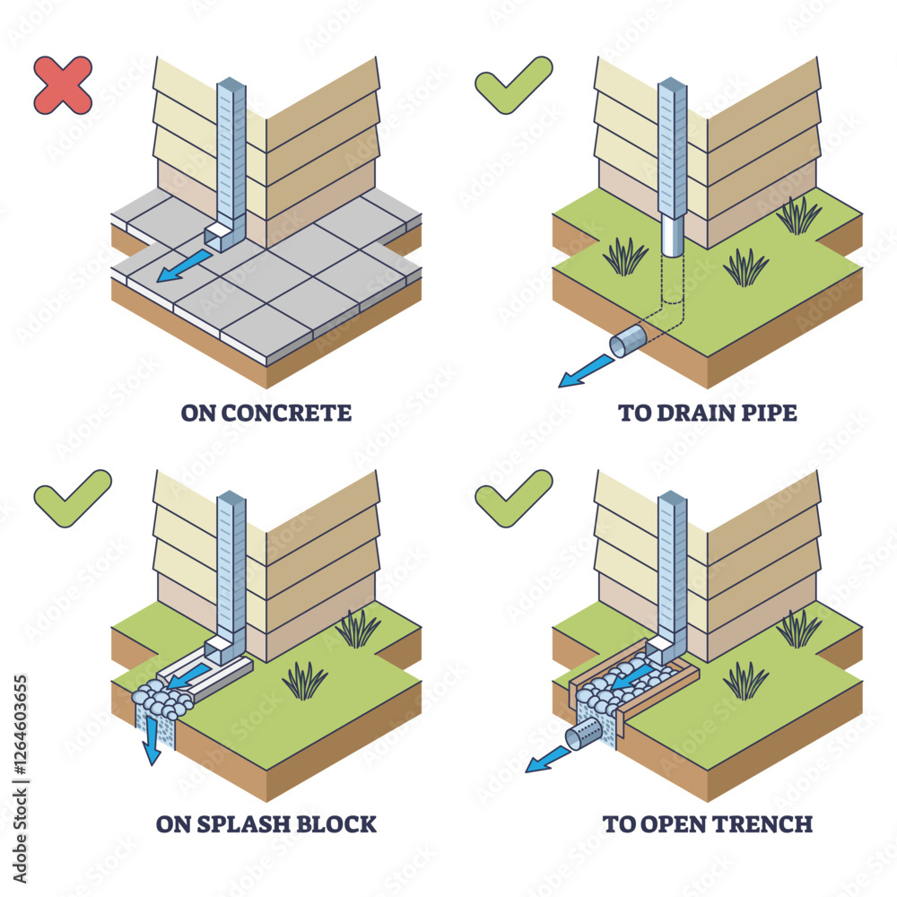 Drainage systems diagram shows proper and improper methods with pipes ...