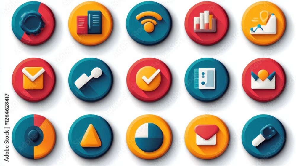Collection of Colorful App Icons: A vibrant set of round app icons ...