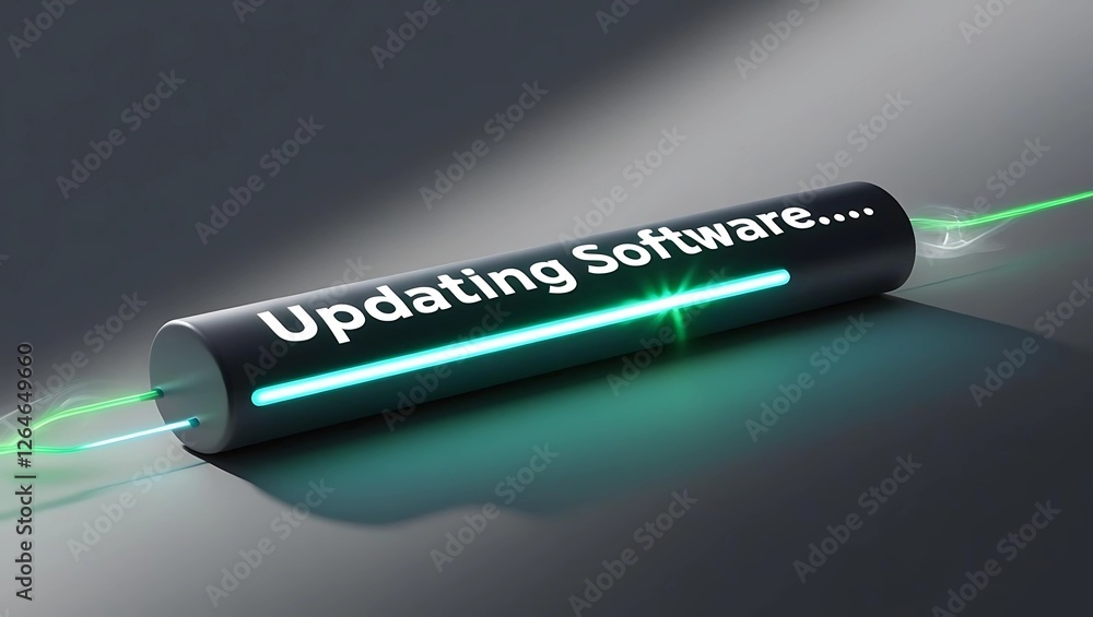 Progress bar labeled "Updating Software..." with dynamic green and blue lights, soft dark ...