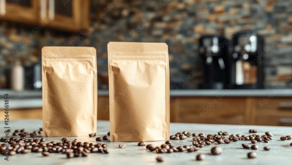 Premium coffee pouch mockup with zip lock, blank packaging template for ...