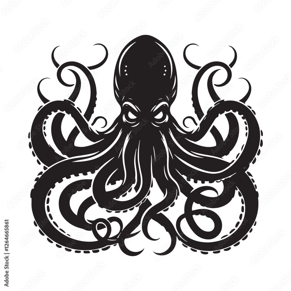 Giant Kraken silhouette attacking from below with twisting tentacles ...