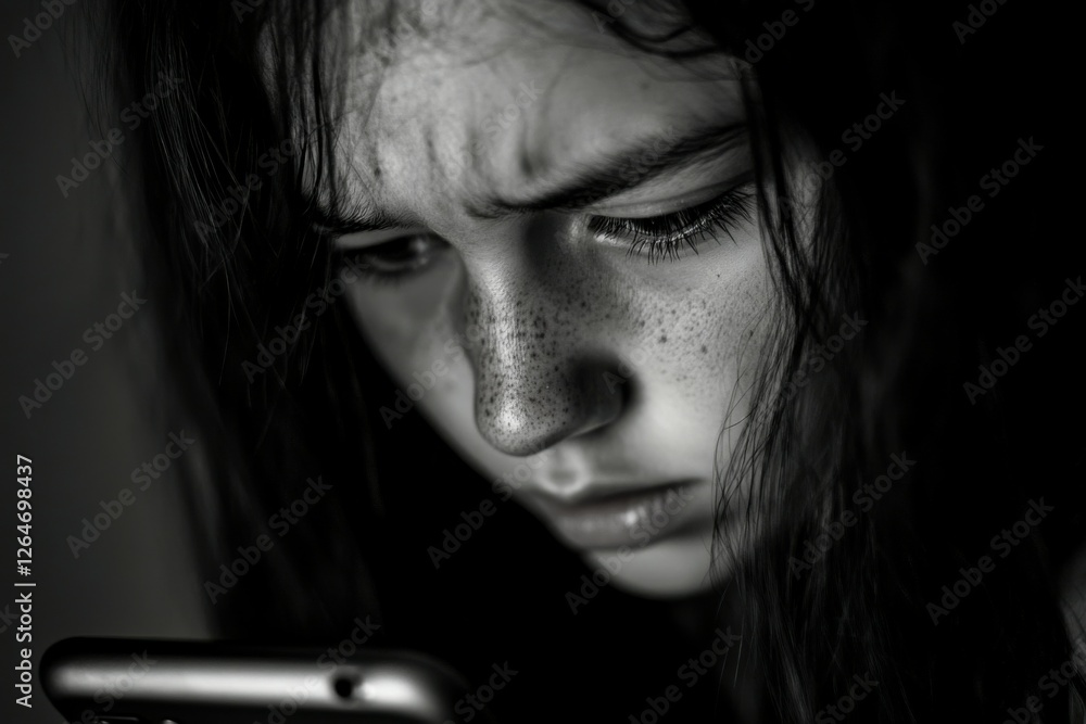 Cyberbully. Young Teenage Girl Suffering Online Abuse and Harassment ...