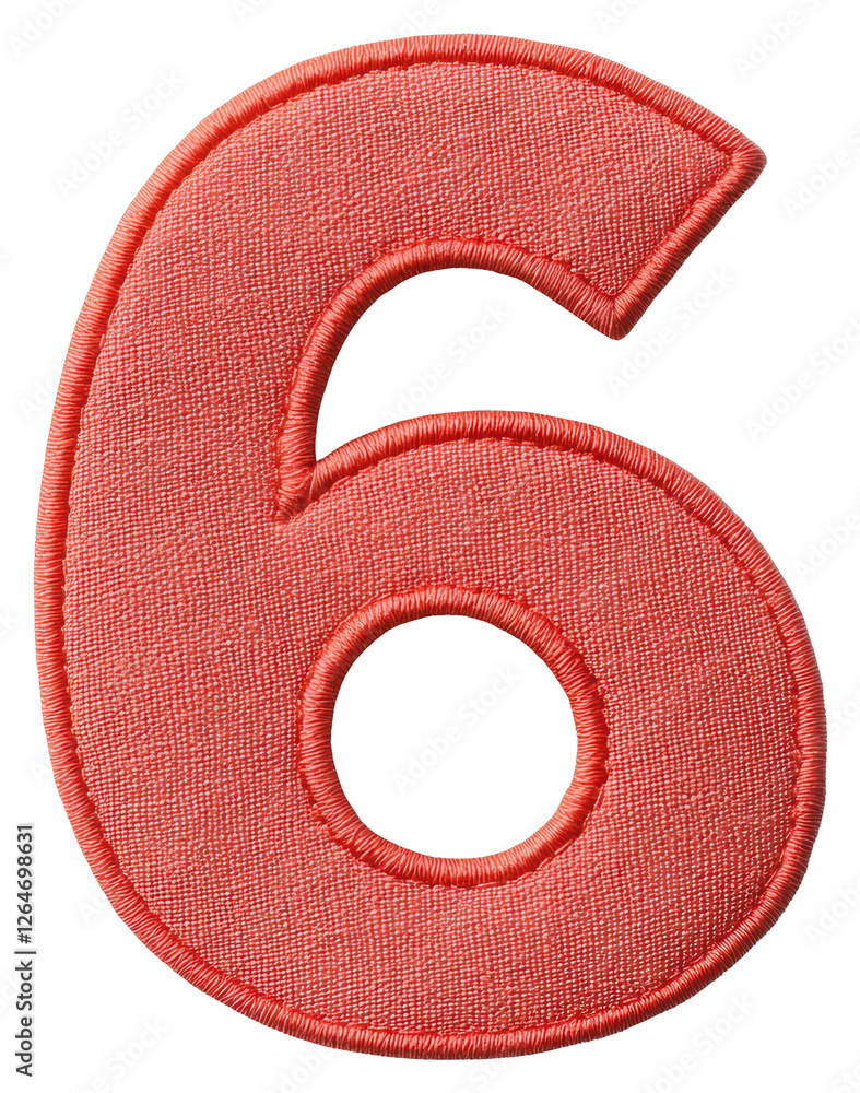 Embroidered Red Number Six on Transparent Background Textile Numeric ...