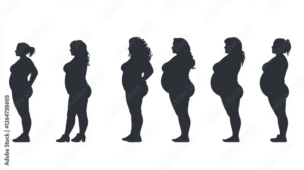 Fat Woman Silhouette. Overweight Person Silhouettes Illustration in ...