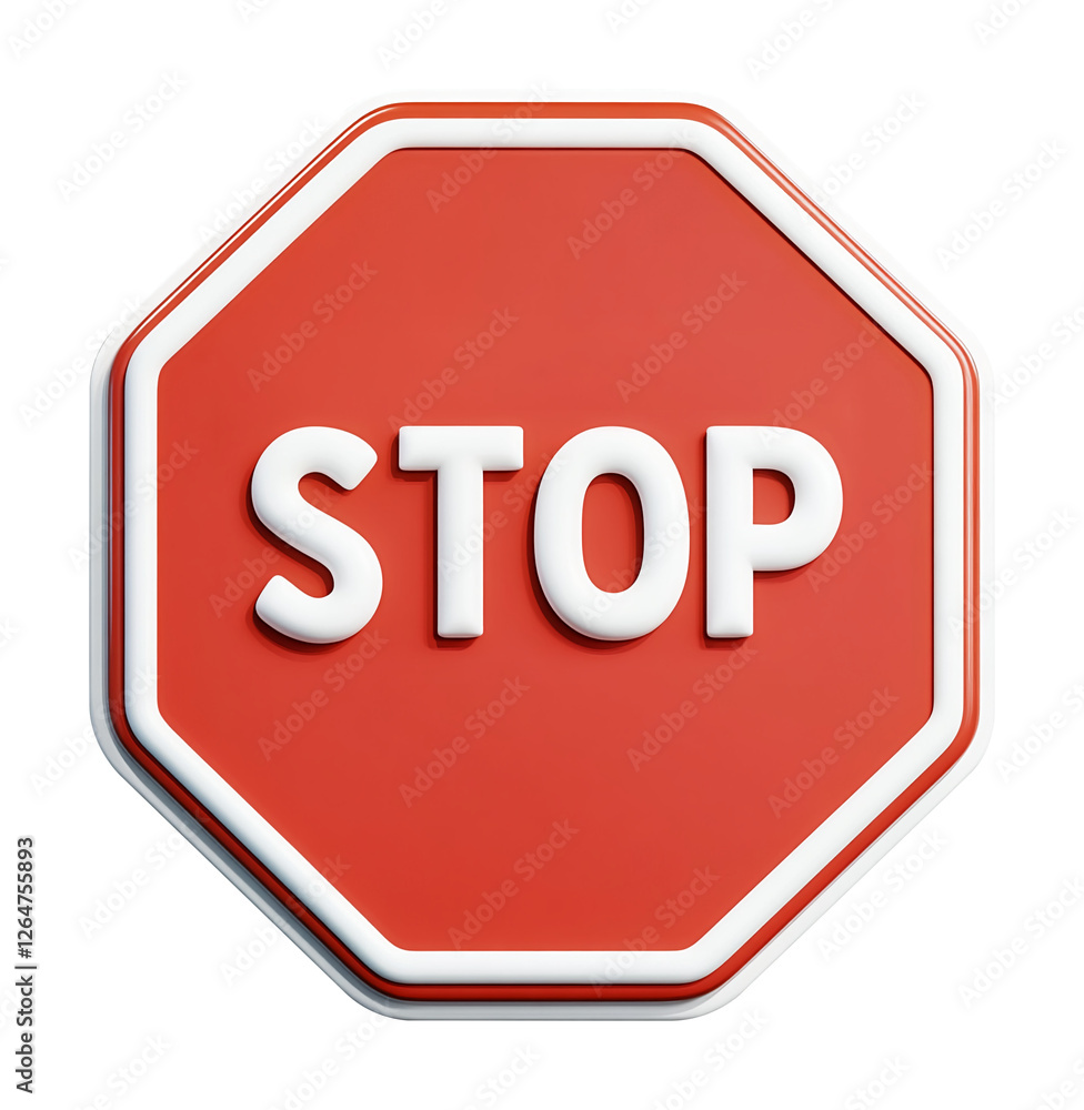 3d red stop sign with white lettering, cute cartoon sytle. Stop traffic ...