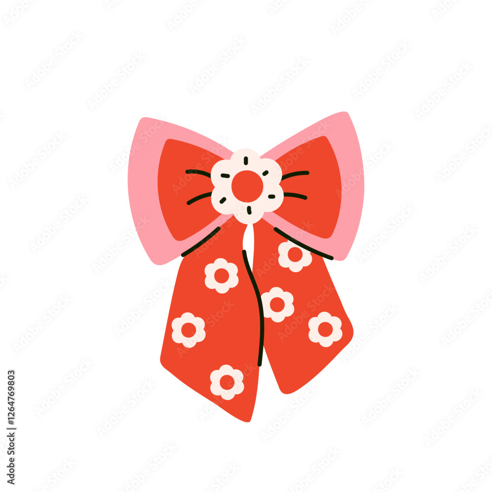 Retro elegant bow knot with daisy cute flowers. Beautiful holiday ...