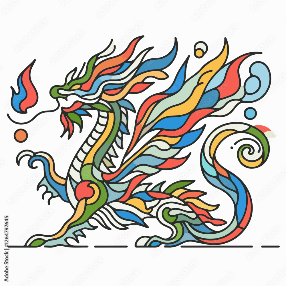 Rainbow Dragon: A vibrant, stylized dragon design in a rainbow of ...