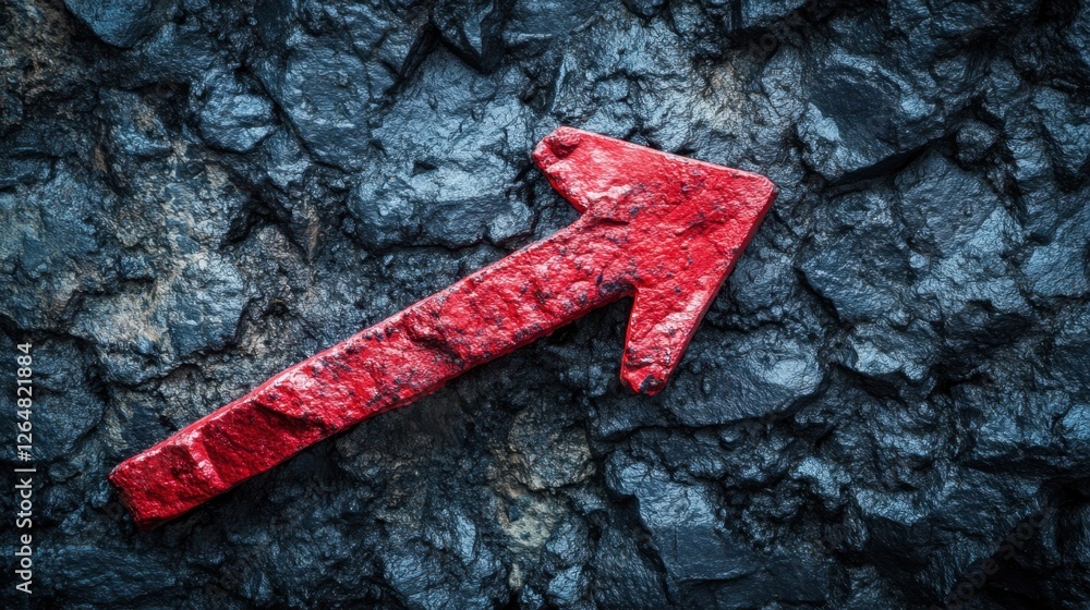 Economic growth concept with a vivid red arrow over dark, rough stone ...