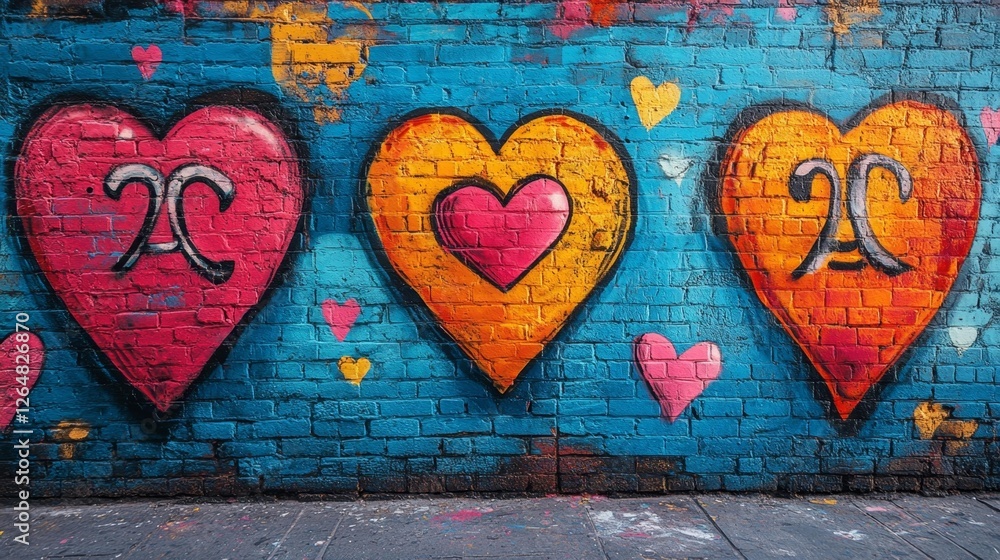 Vibrant Graffiti with Heart Shapes and Pi Symbol on Wall. Generative AI ...