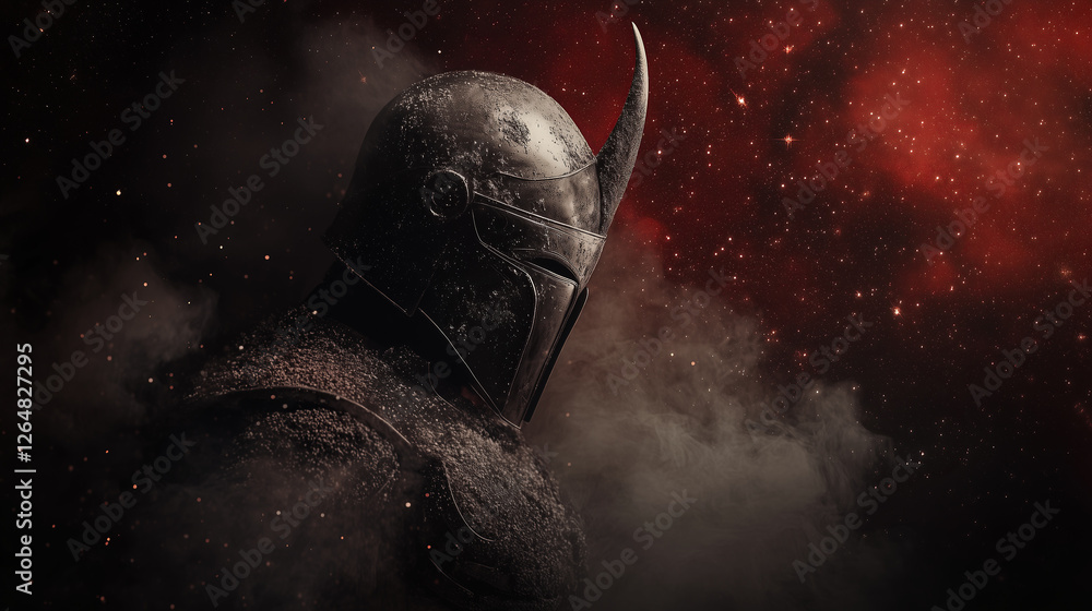 celestial warrior in shining armor stands amidst constellation effects ...