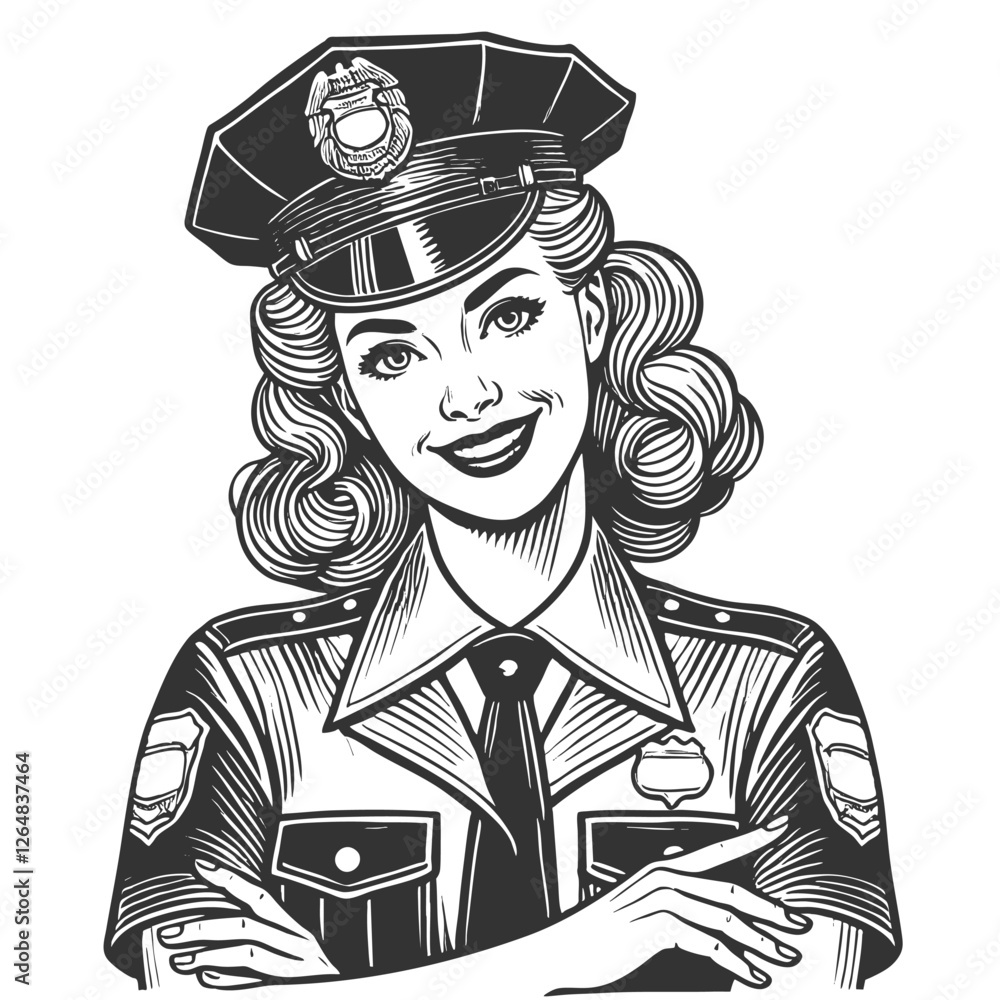 Vector de Stock cheerful female police officer in a classic uniform ...